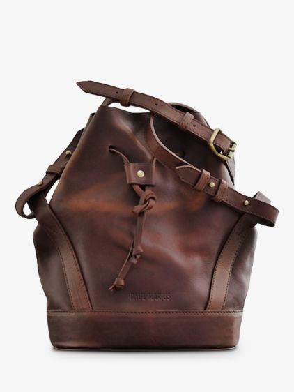 L'Aumonière Brun Huilé - sac seau cuir femme Marron | PAUL MARIUS