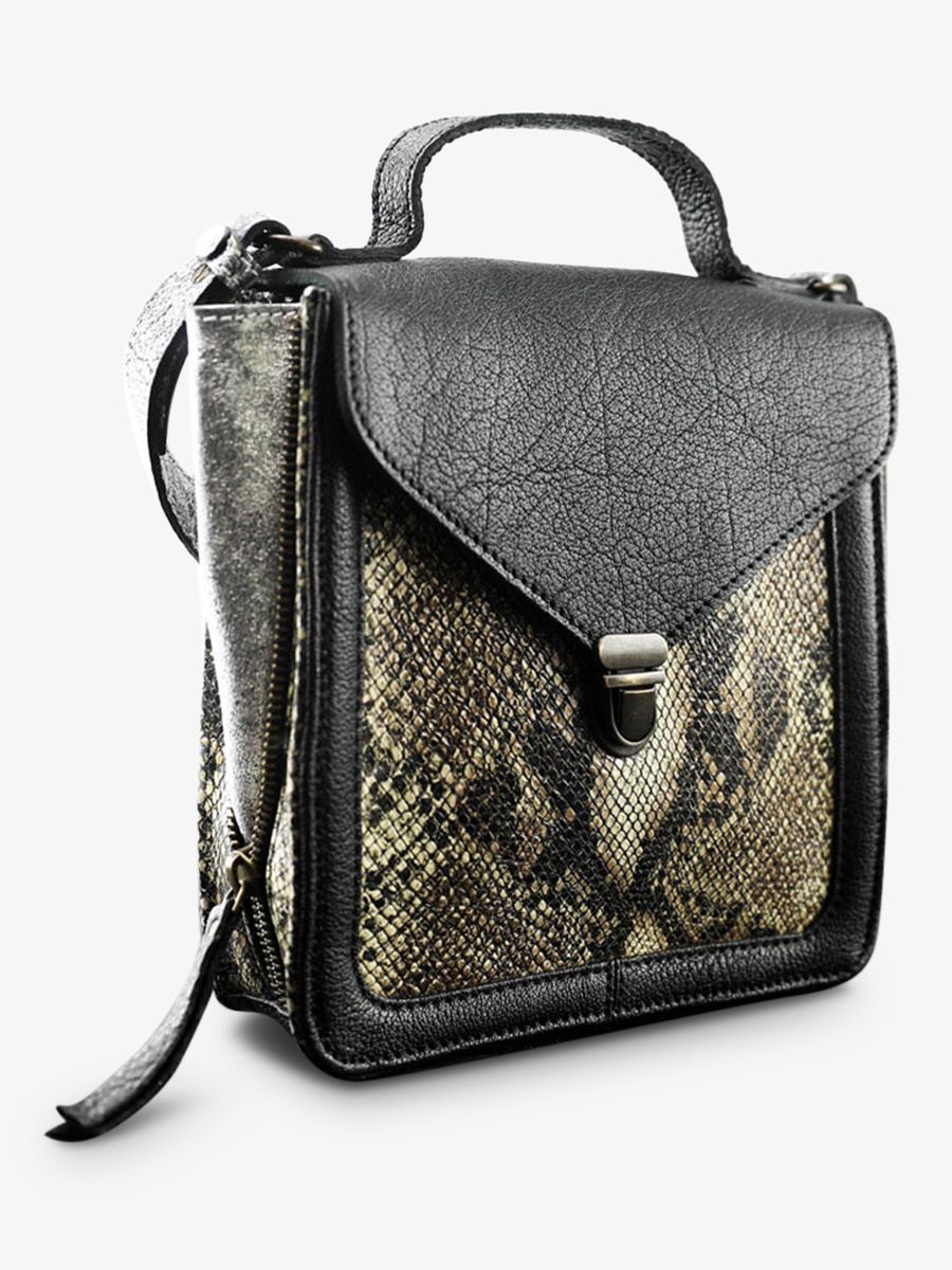 Mistinguette Python Argenté / Noir - petit sac bandouliere cuir femme ...